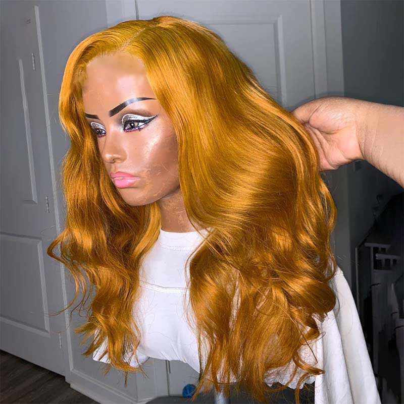 Alibonnie Ginger Yellow Color Body Wave 360 Transparent Lace Wigs Pre