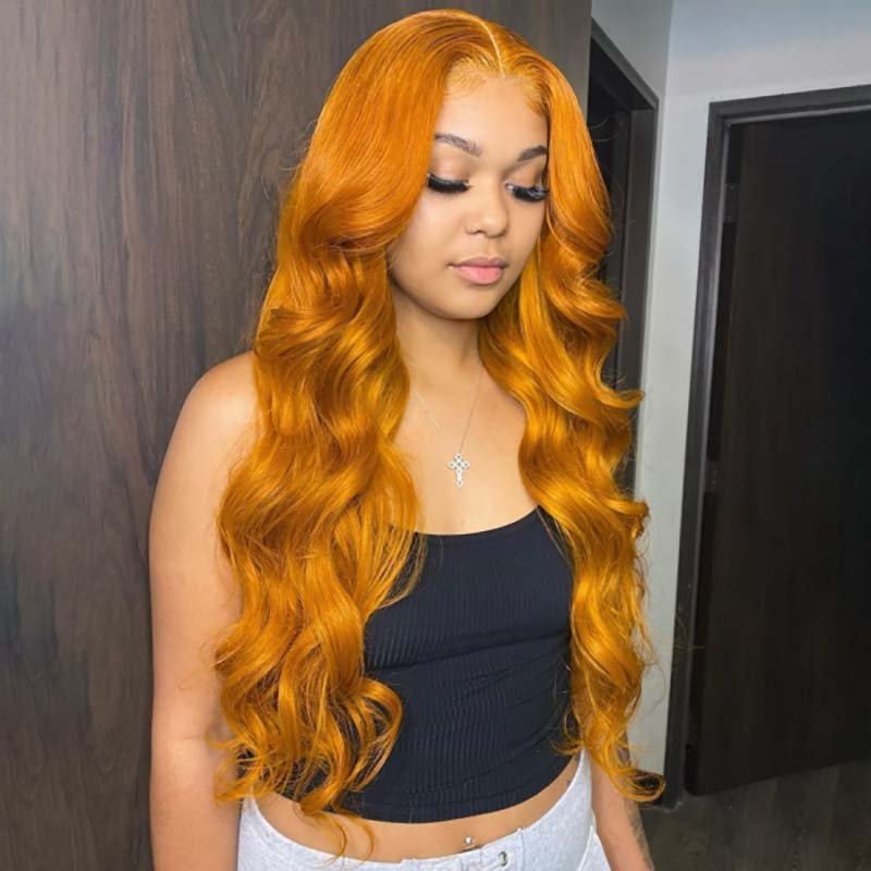 Alibonnie Ginger Yellow Color Body Wave 360 Transparent Lace Wigs Pre