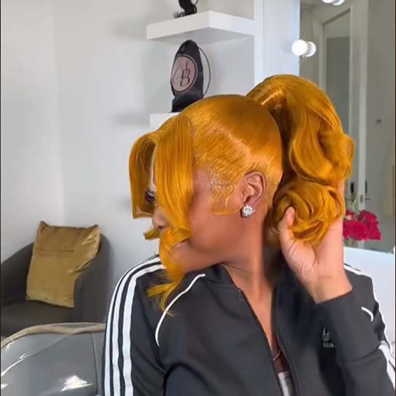 Alibonnie Ginger Yellow Color Body Wave 360 Transparent Lace Wigs Pre