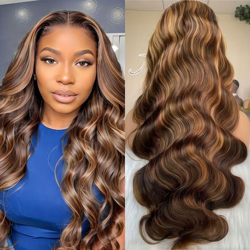 Alibonnie Upgraded Honey Blonde Highlight Body Wave Wigs Invisible Str